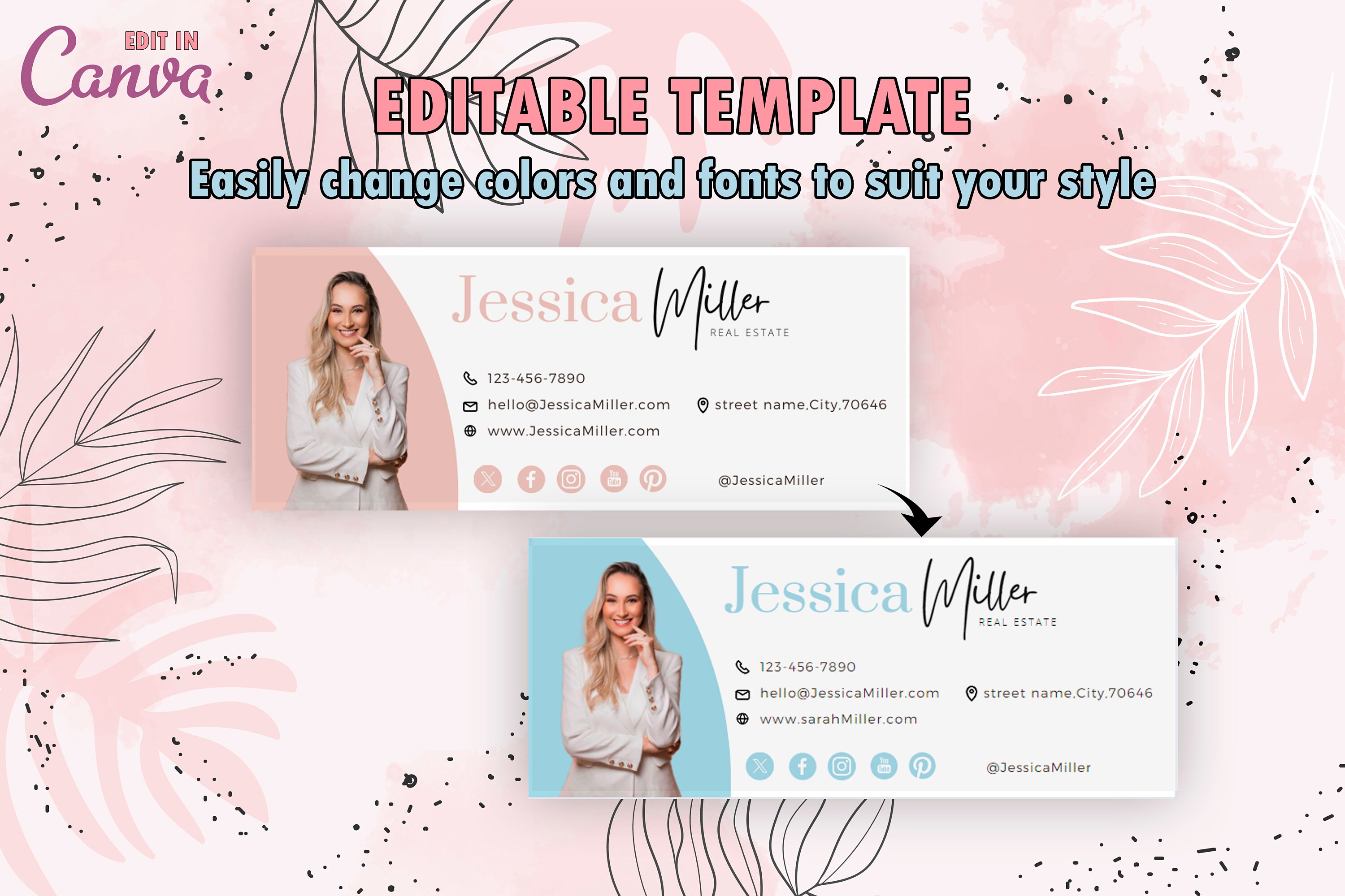 Email Signature Template With Logo & Photo! Editable Canva Signature ...