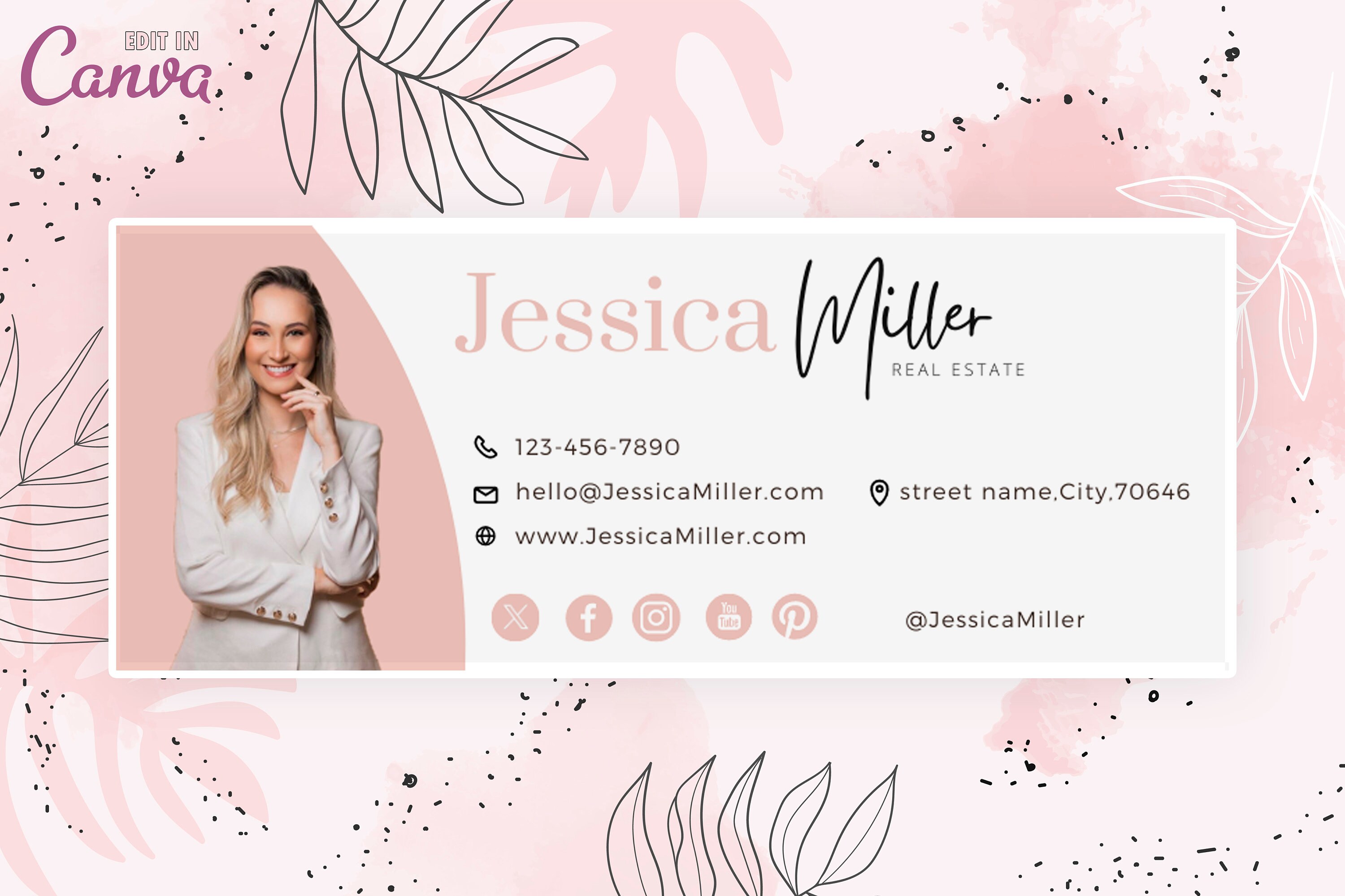 Email Signature Template With Logo & Photo! Editable Canva Signature ...