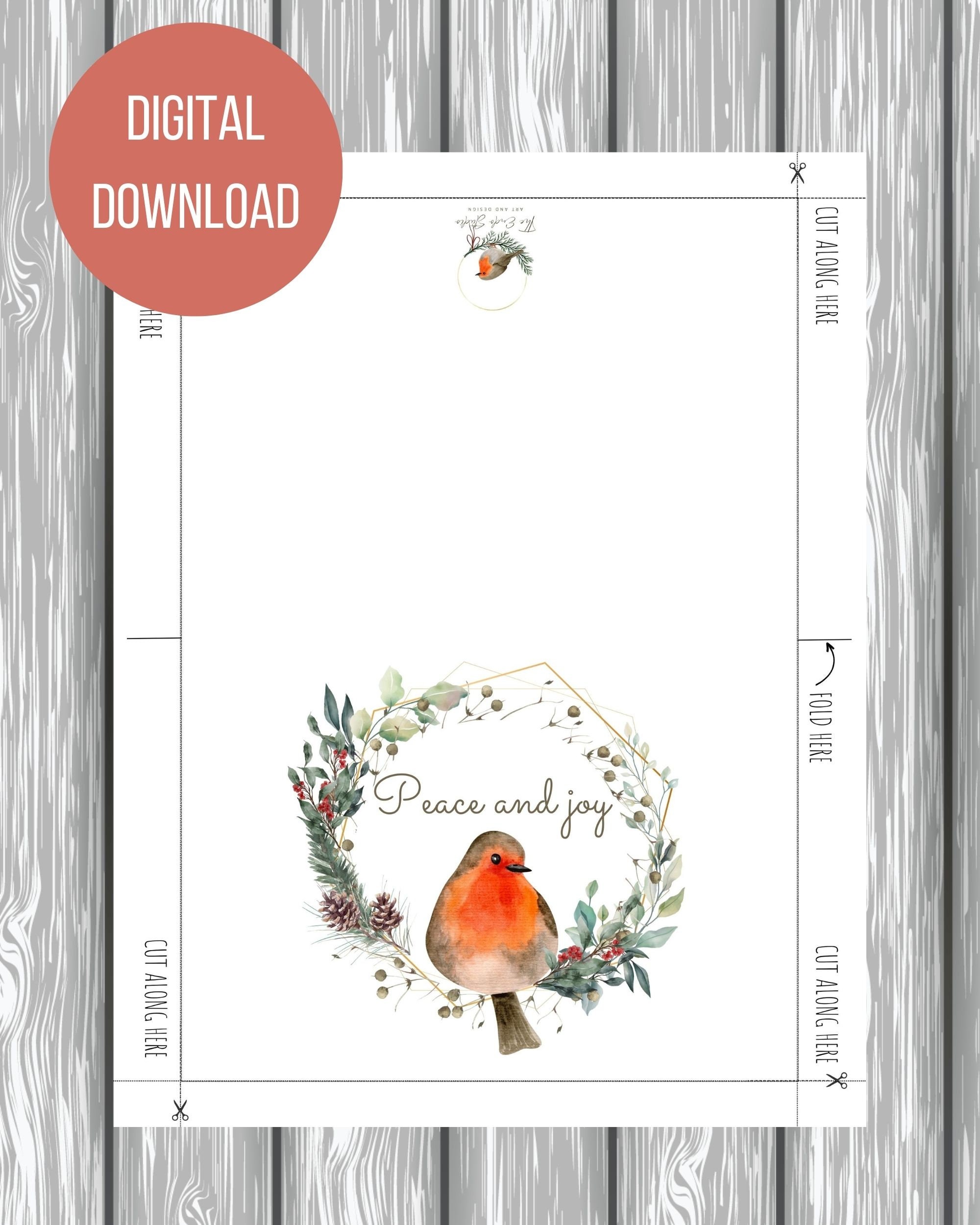 Printable Digital Watercolor Robin Bird Christmas Card 5 X 7 instant ...