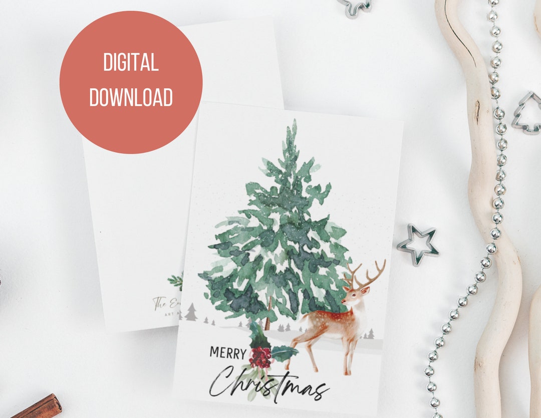 Printable Digital Snowy Christmas Tree Card 5 X 7 (instant Download) - Etsy