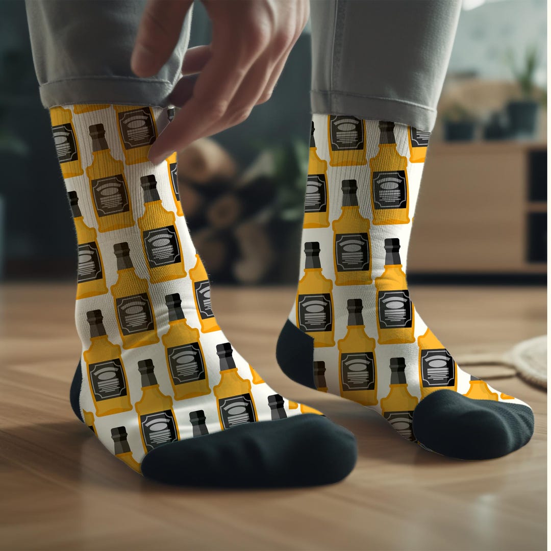 Whiskey Bottle Print Socks, Novelty Alcohol Lover Gift - Etsy