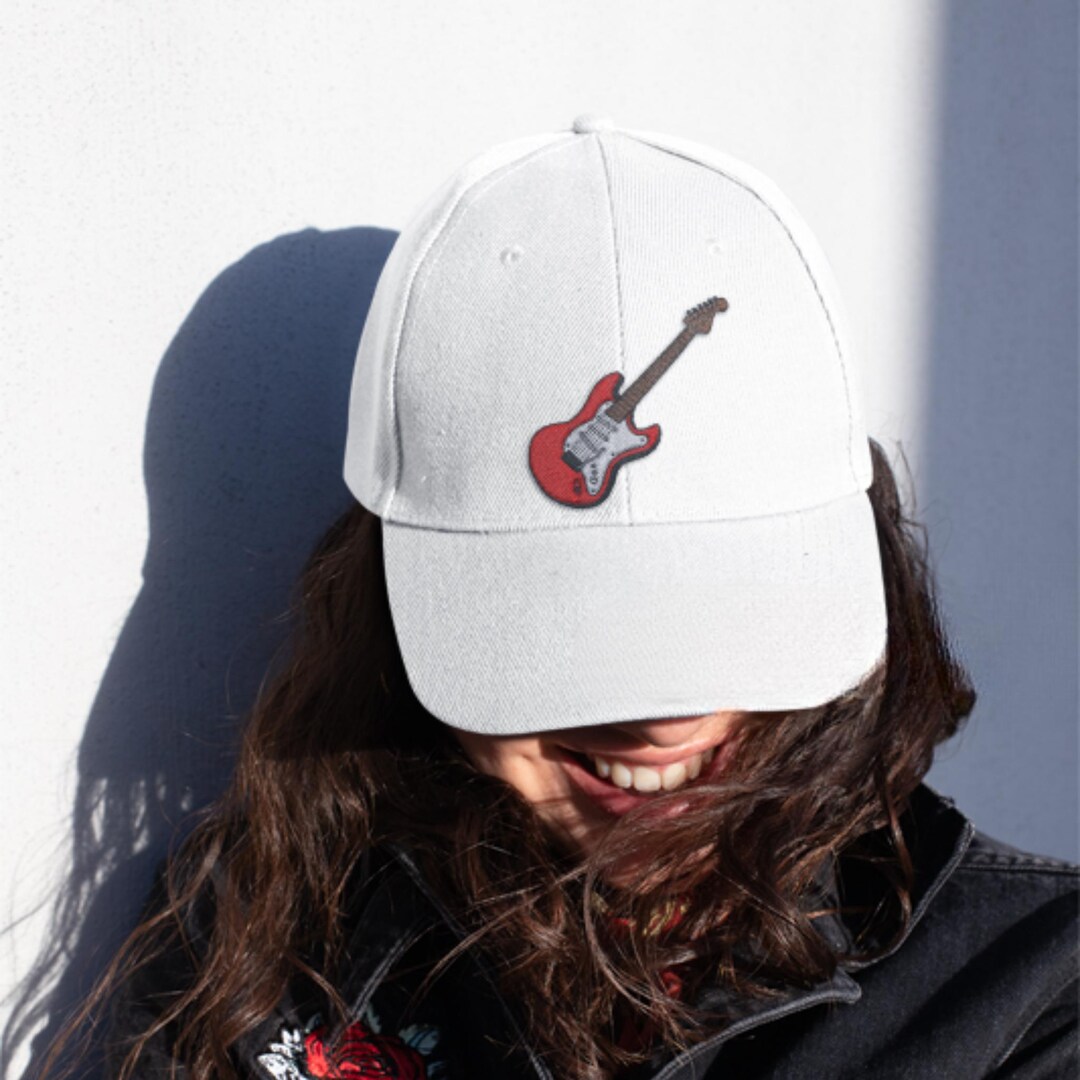 Embroidered Electric Guitar Hat, 100% Cotton Classic Dad Cap, Red ...