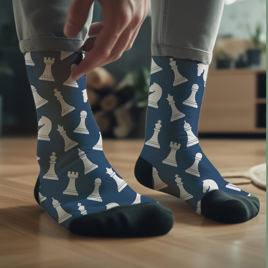 Chess Socks, Chess Pieces Design, Blue, Eco-friendly Recycled Poly ...