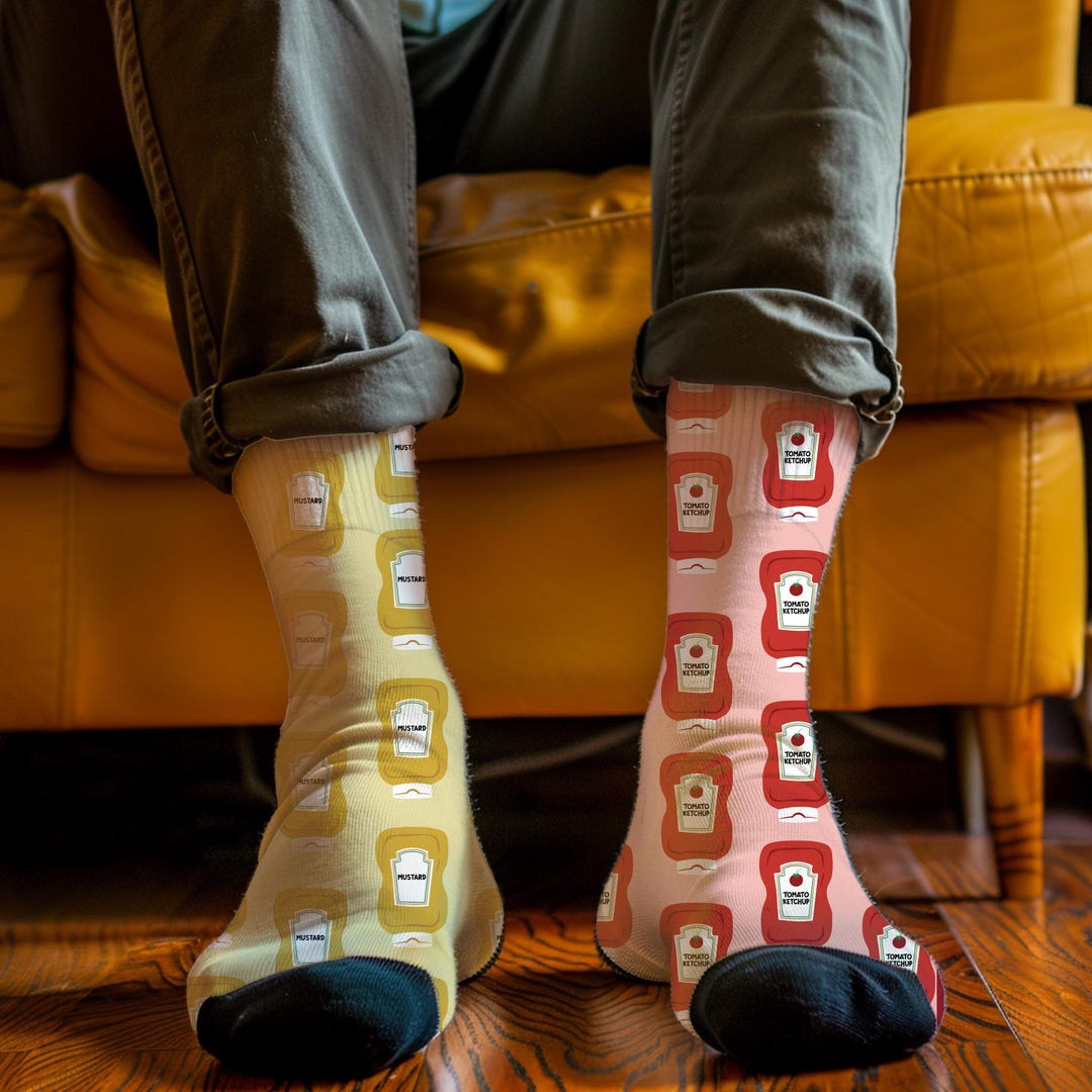 Mismatch Socks, Ketchup and Mustard Design, Fun Printed Footwear ...