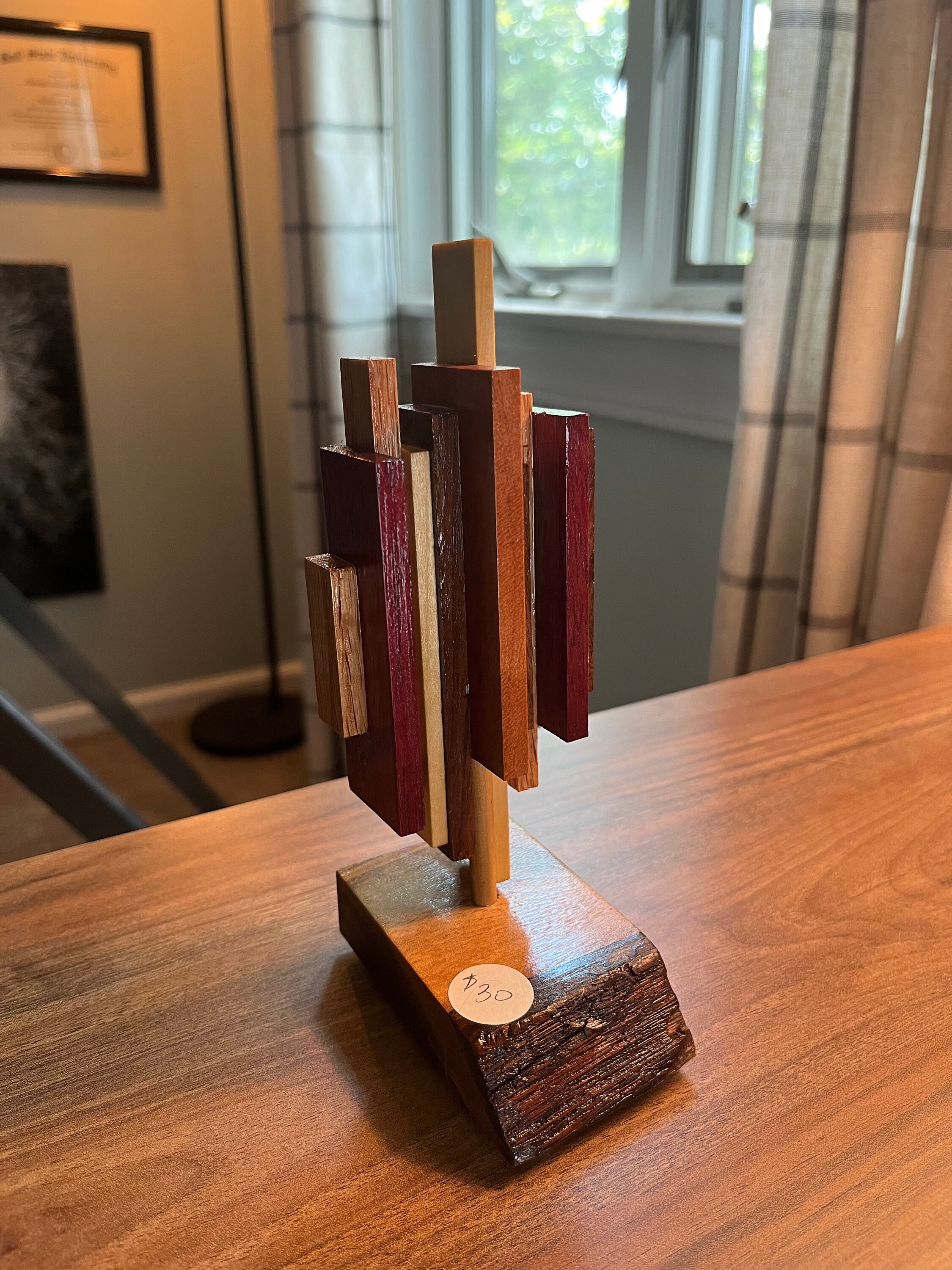 Desktop Wooden Art Sculpture, Handmade, Sound Wave Artwork - 7in Tall ...