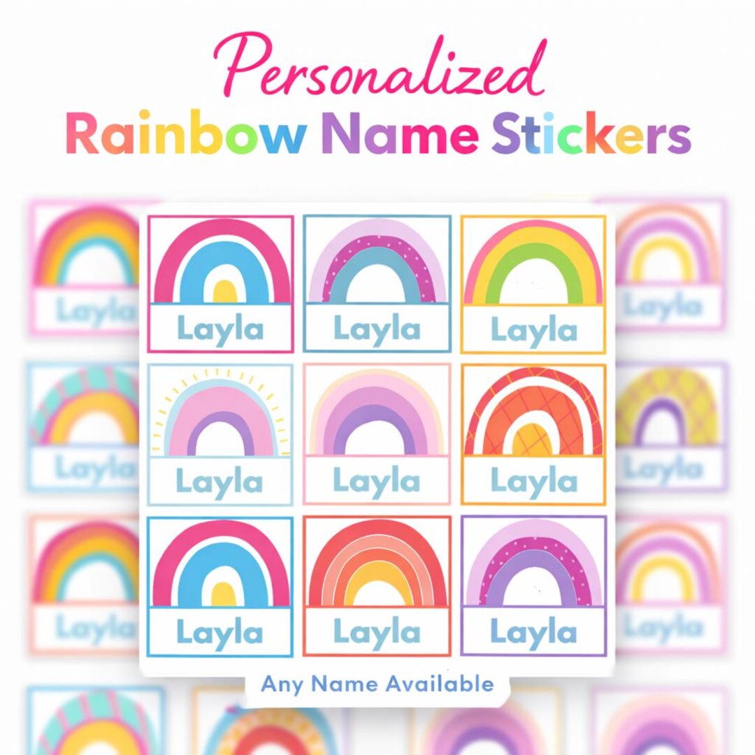 Personalized Rainbow Name Stickers | Waterproof School Labels - Etsy