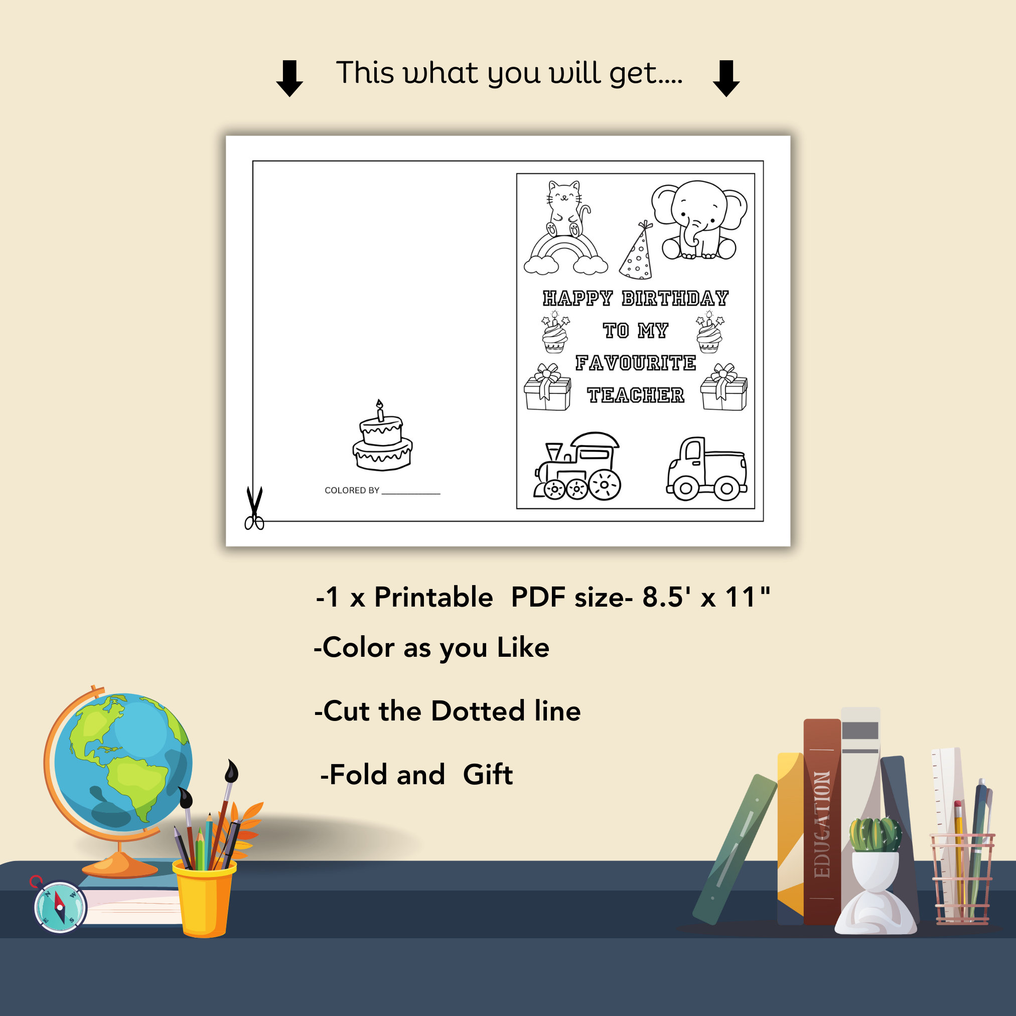 Happy Birthday Card for Teacher |printable 5 X 7 Birthday Card ...