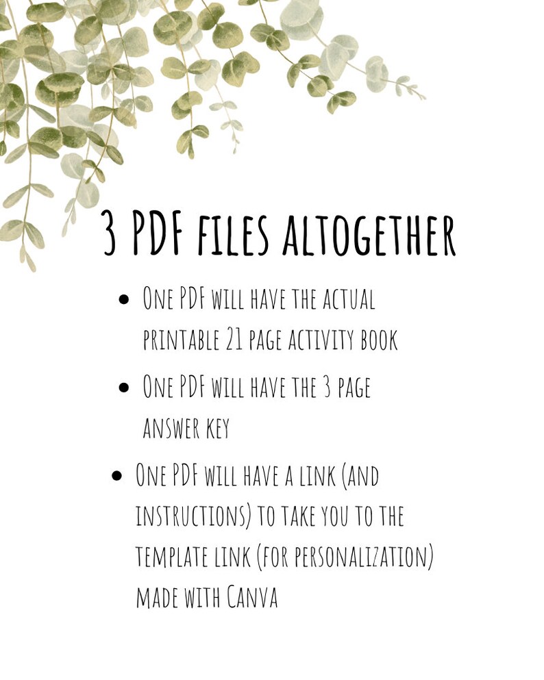 Botanical Eucalyptus Fun Kids Activity Book for Wedding Coloring Word ...