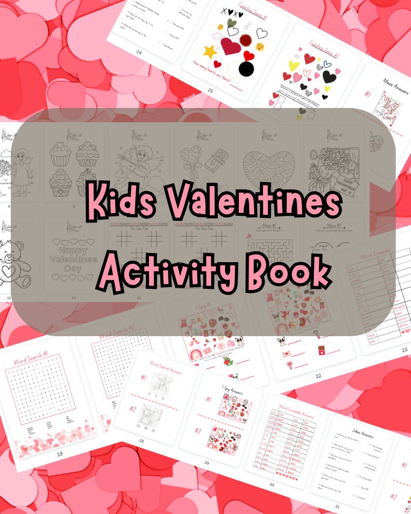 Kids Valentines Activity Book Coloring, Word Scramble, Word Search ...