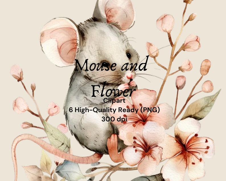 Mouse and Flower Clipart, 6 Cartoon Mouse With Flowers Clipart, Mouse ...