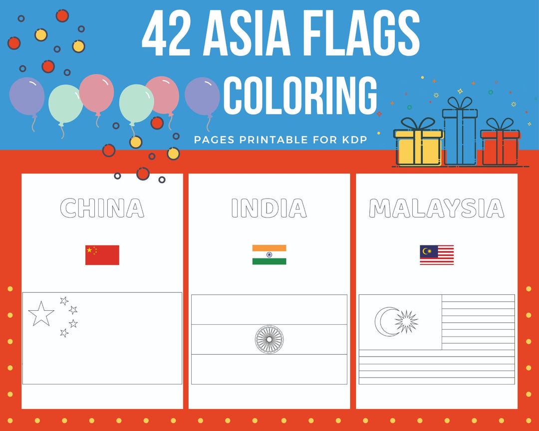 Asia Flags Coloring Pages Printable for Kids | PDF File US Letter ...
