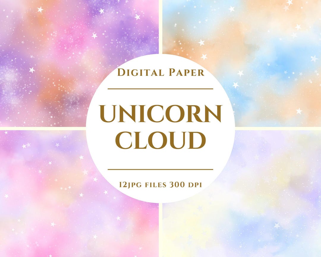 Unicorn Cloud Digital Paper, Digital Paper Pack, Cloud Unicorns ...