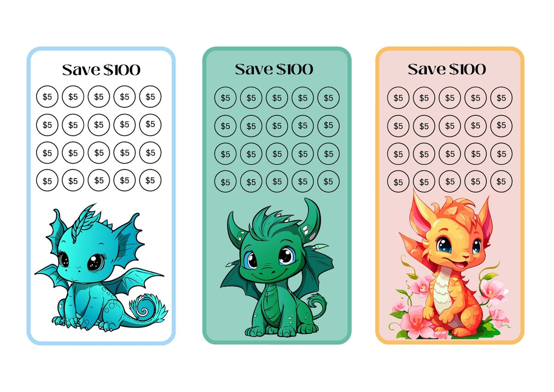 Mini A6 3 X 100 Dollars dragon Theme Savings Challenge Download ...