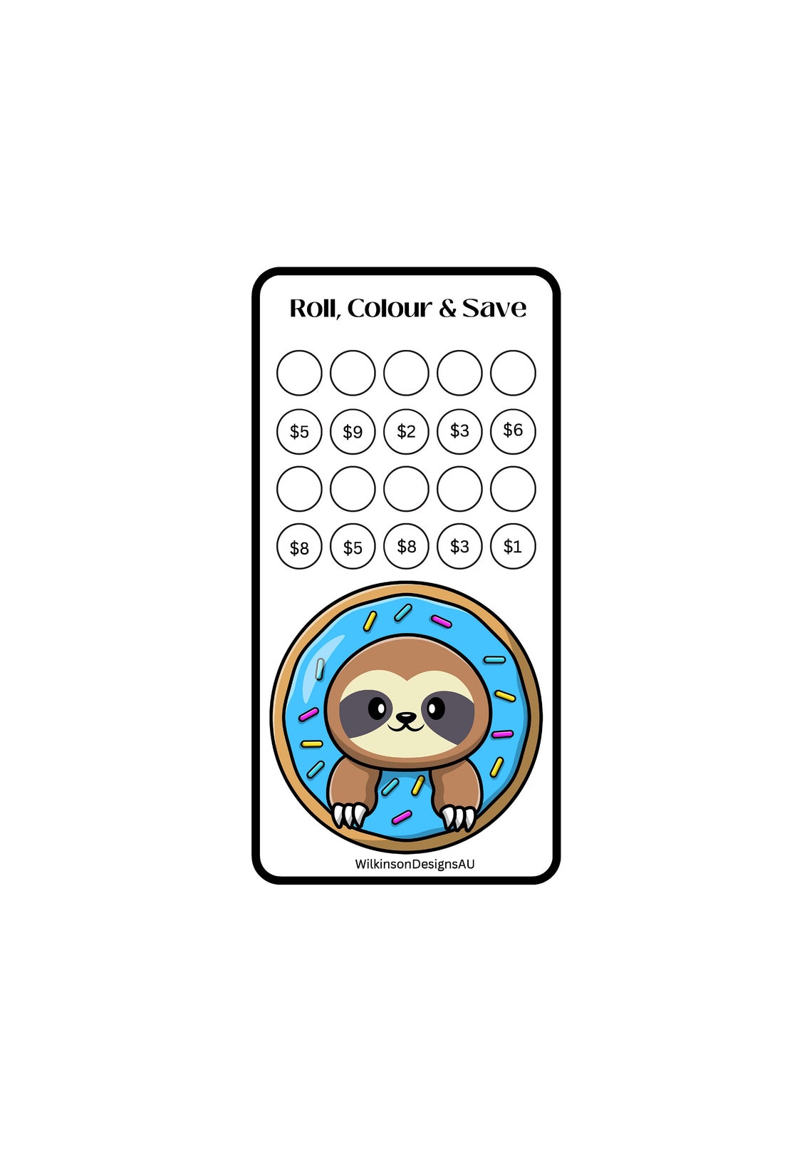 Doughnut Sloth Roll, Colour and Save Challenge Download, Printable, PDF ...