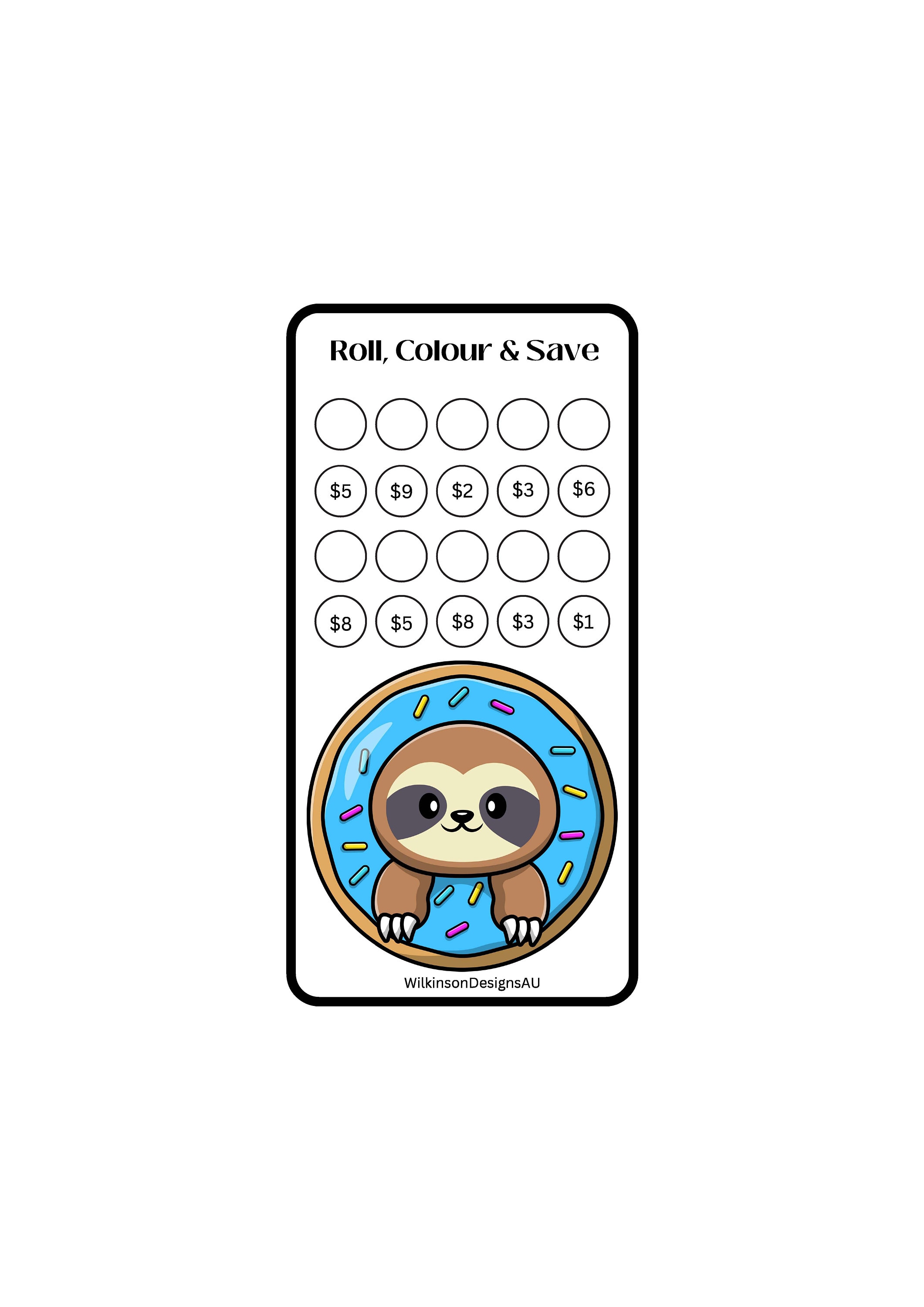 Doughnut Sloth Roll, Colour and Save Challenge Download, Printable, PDF ...