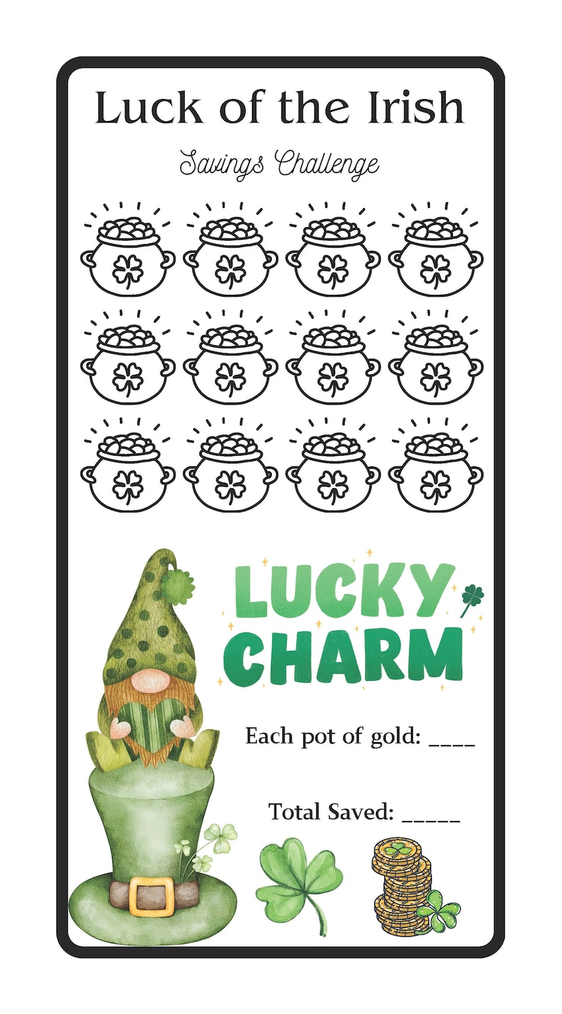 Luck of the Irish | A6 Savings Challenge, Downloadable, Printable - Etsy