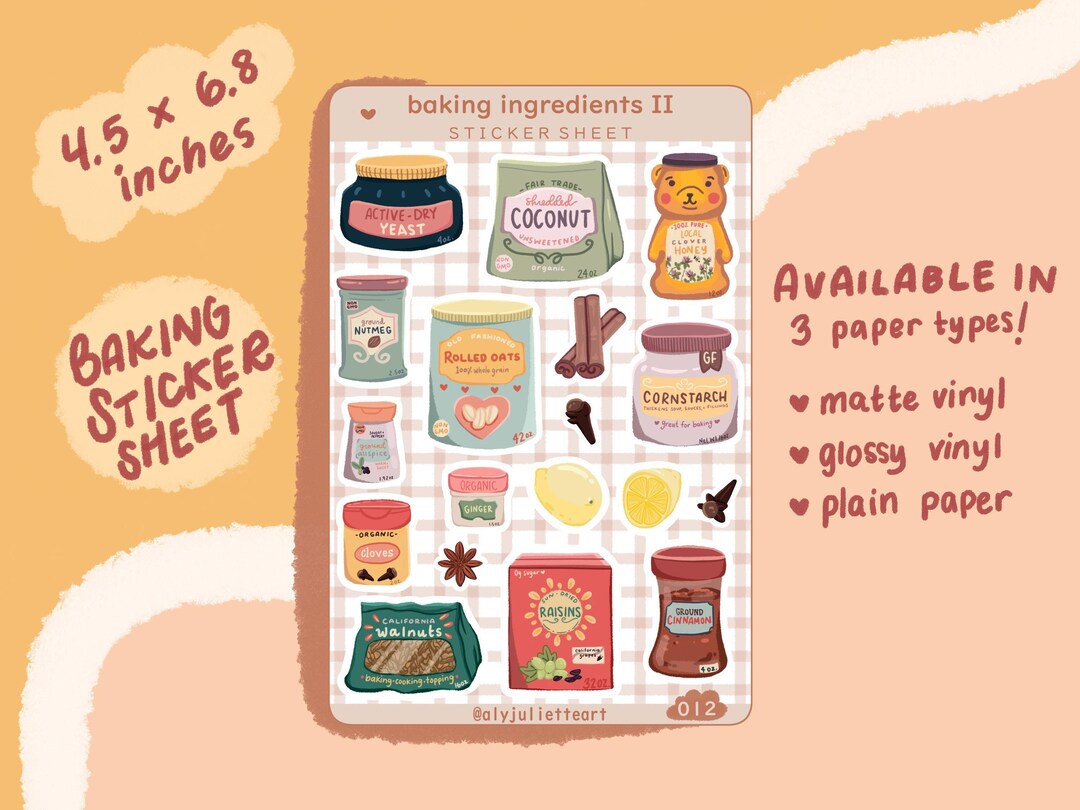 Baking Ingredients Sticker Sheet: Cozy Kitchen Planner Stickers - Etsy