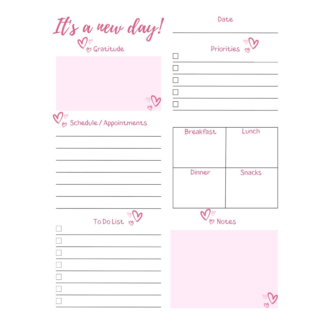 Cute Pink Daily Planner | Keep Track of Your Days | Printable Planner ...