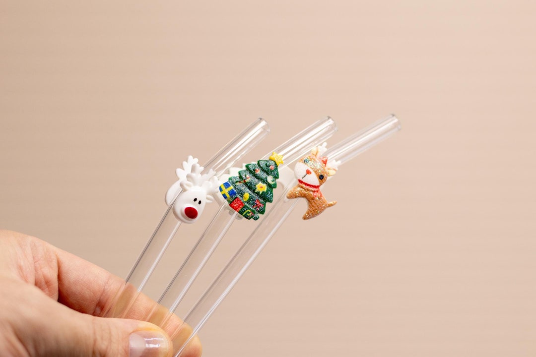 2 Assorted Christmas Glass Straw, Cute Xmas Season Glass Straw ...