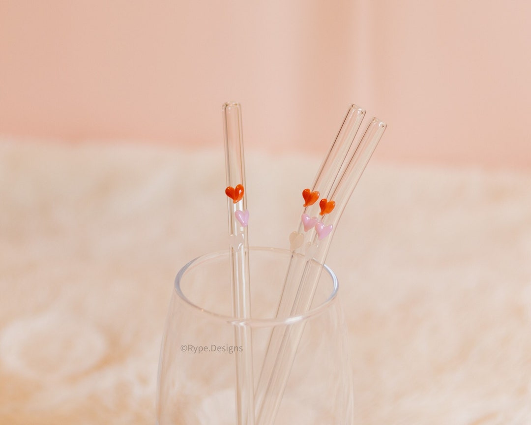 Triple Hearts Glass Straw Cute Heart Shaped Glass Straw Unique Elegant ...