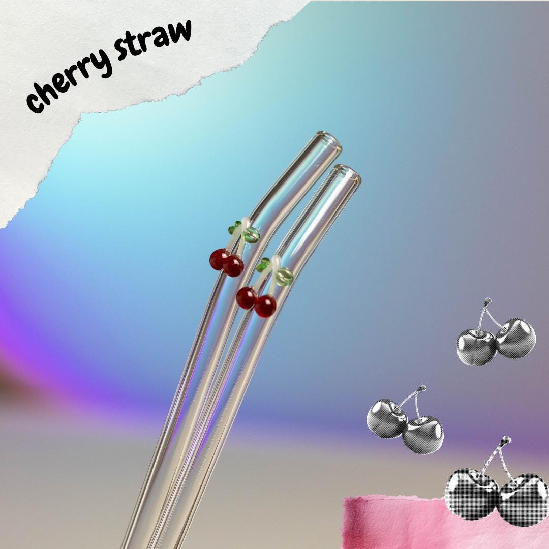Cute Cherry Glass Straw, Cherry Aesthetic Straw Drink Set, Cherry ...
