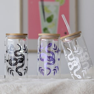 Mystic Snakes Glass Cup, Witchy Libbey Glass Can Glass Straw ...