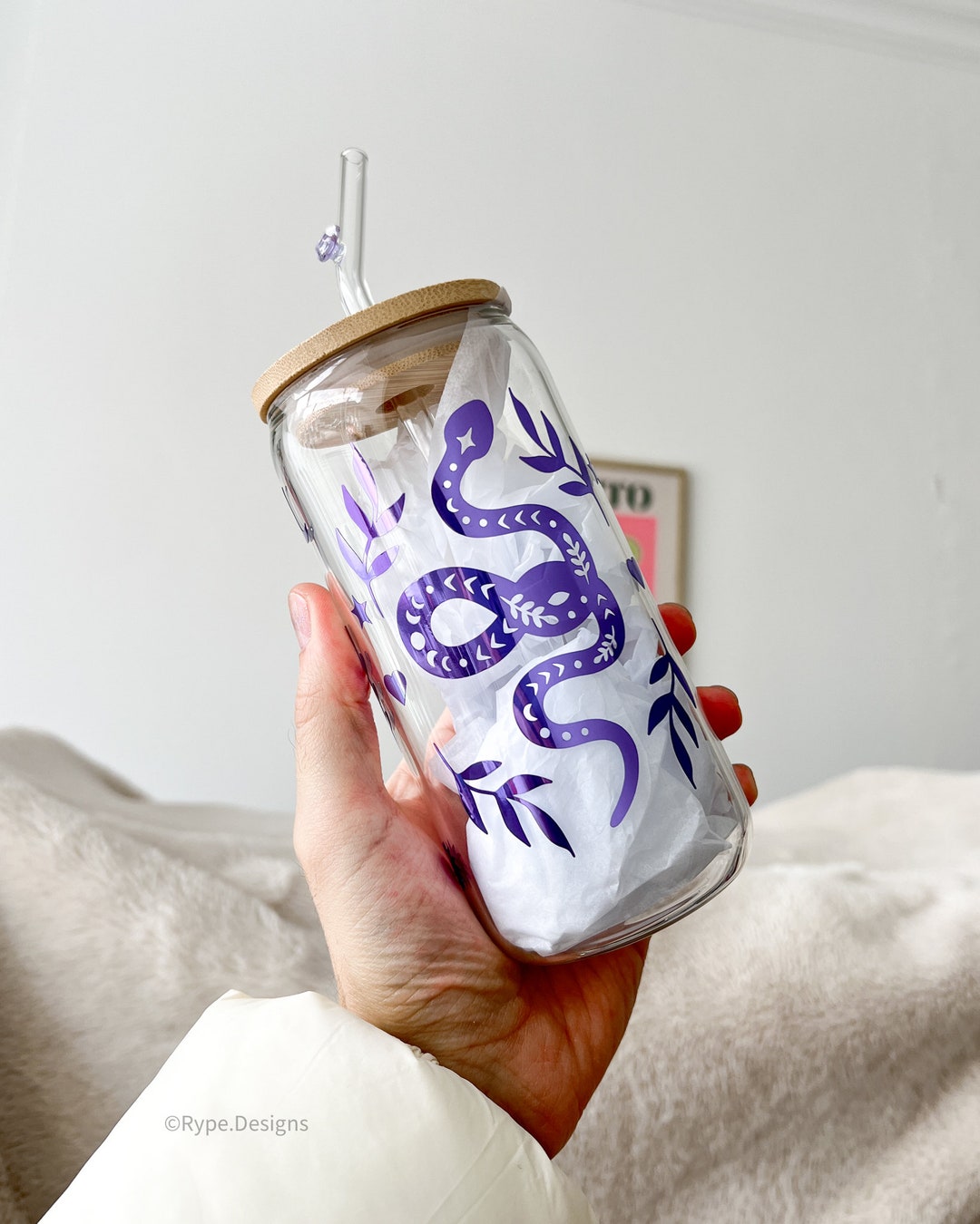 Metallic Mystic Snakes Glass Cup, Witchy Libbey Glass Can Glass Straw ...