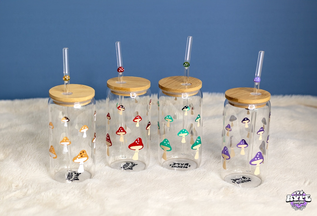 Cute Mushroom Glass Cup, Mushroom Iced Coffee Cup, Whimsical Gifts ...