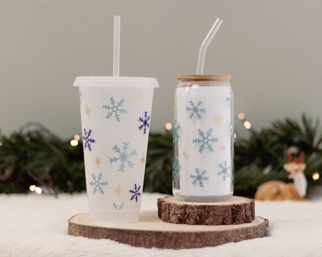 Personalised Winter Cups, Snowflakes Iced Coffee Cups, Cold Cups for ...