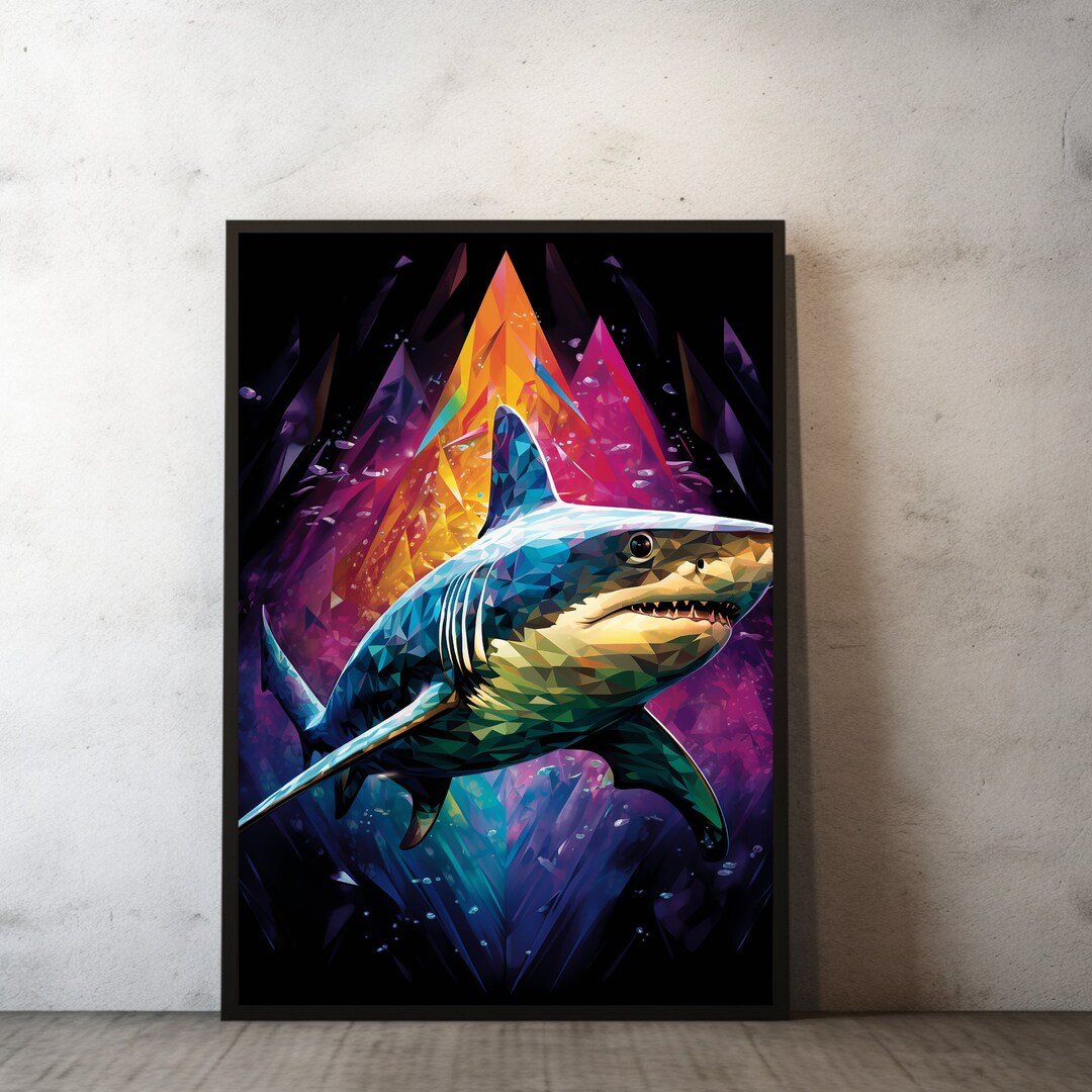 Colourful Prismatic Shark Poster Black Framed Poster Print - Etsy