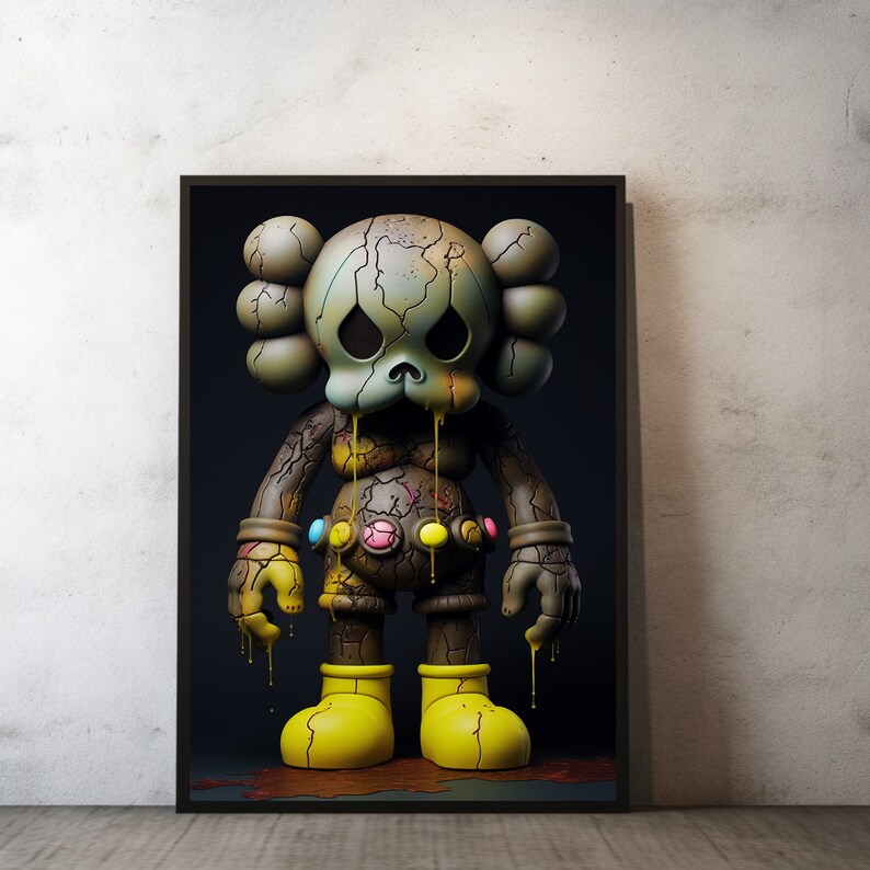 Kaws Skull Wall Art, Poster, Hype Beast, Skull Supreme Black Framed ...