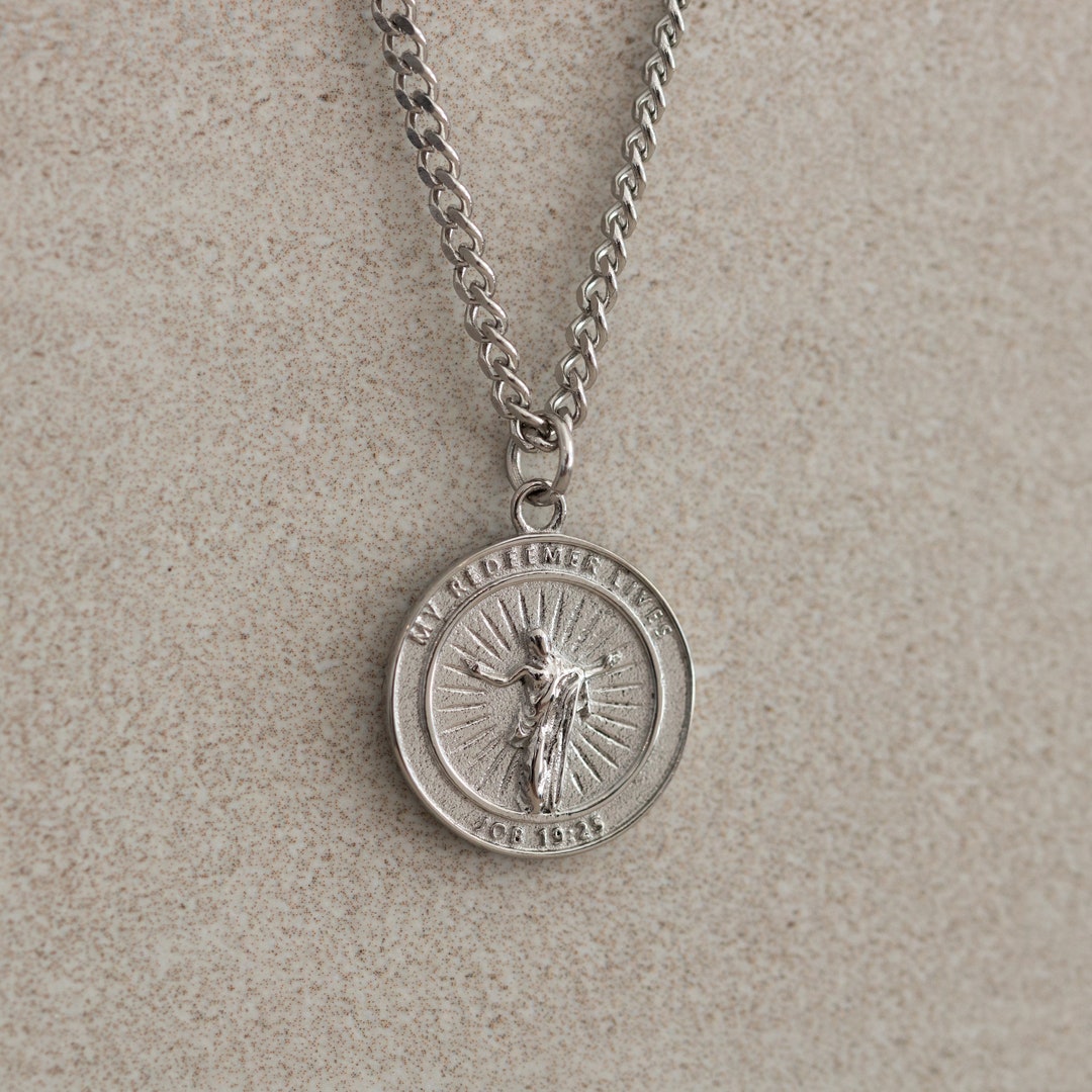 Silver My Redeemer Lives Necklace, Stainless Steel Christian Pendant ...