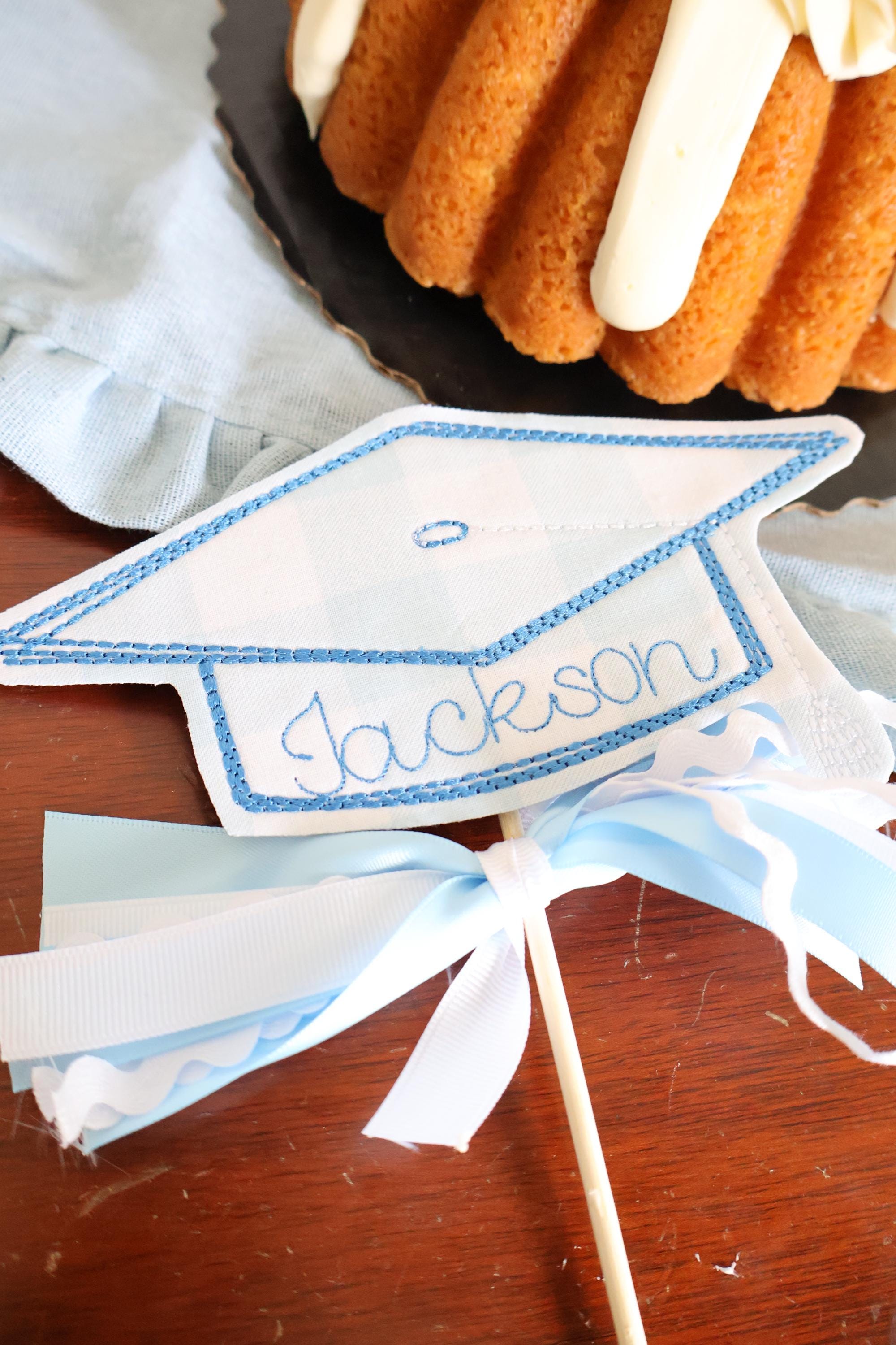 Embroidered Graduation Cake Topper Monogrammed Preschool Kindergarten ...