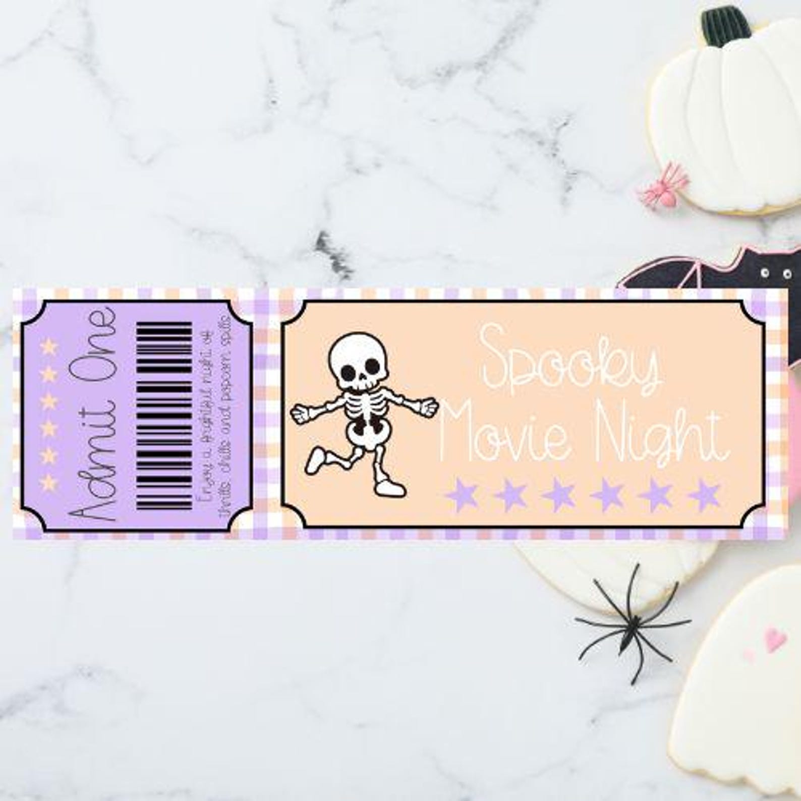 Spooky Movie Night Party Printable Tickets Skeleton Boo Basket Instant ...