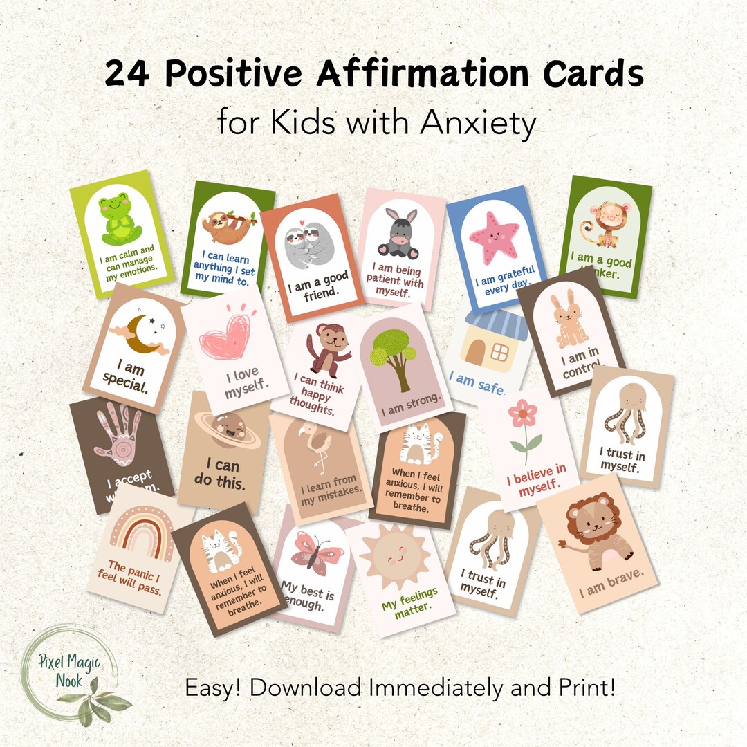 Anxiety Relief Affirmation Cards for Kids, Self-esteem Printable (PDF ...