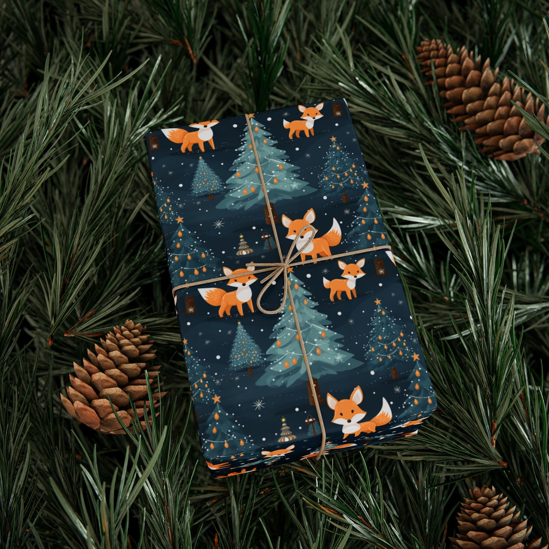 Christmas Fox Wrapping Paper Christmas Fox Gift Wrap Cute - Etsy