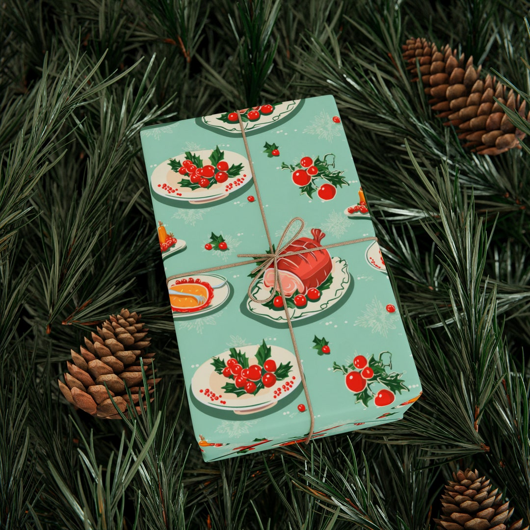 Christmas Ham Wrapping Paper, Christmas Gift Wrap, Vintage Christmas ...