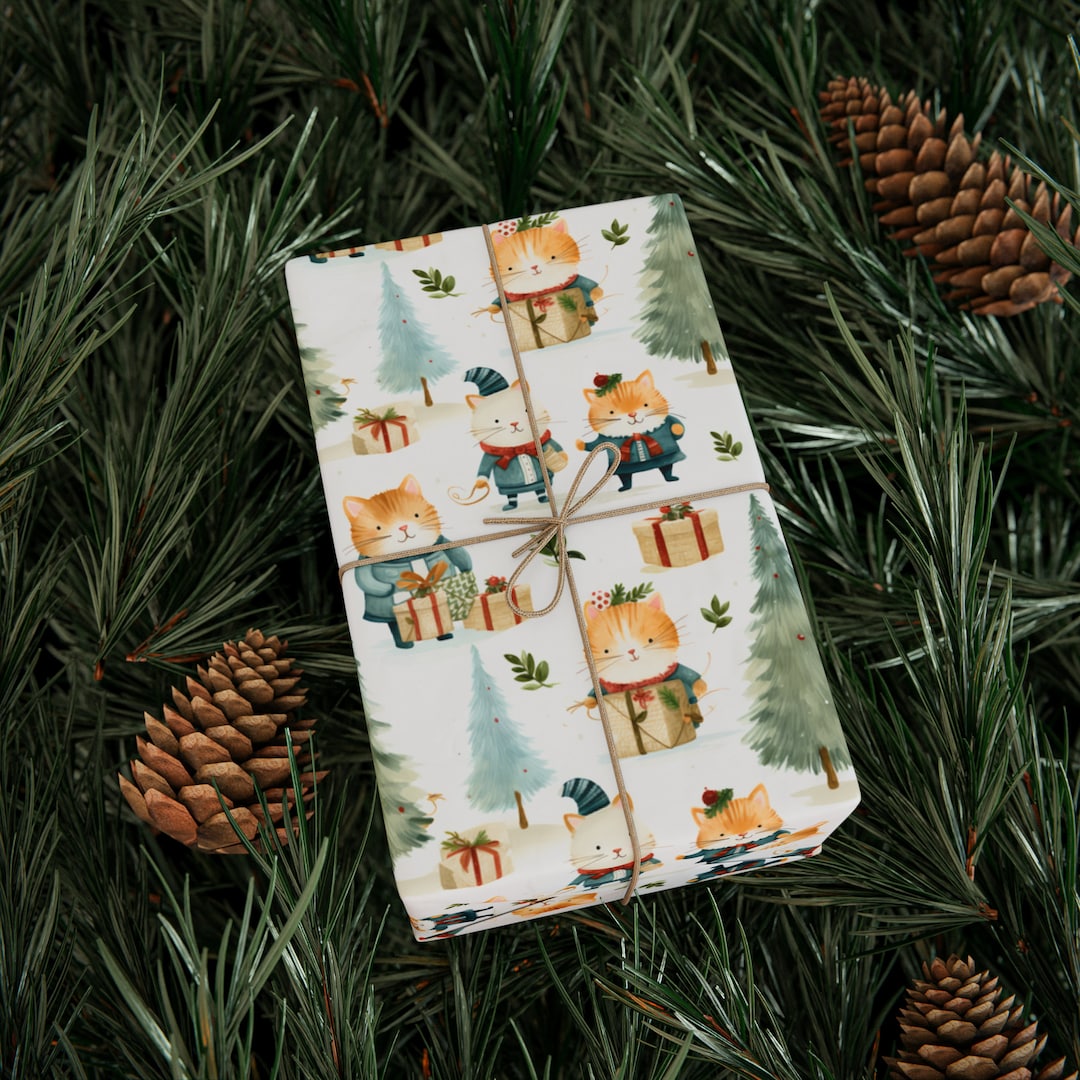 Kitty Christmas Wrapping Paper, Christmas Gift Wrap, Cute Cat Wrapping ...