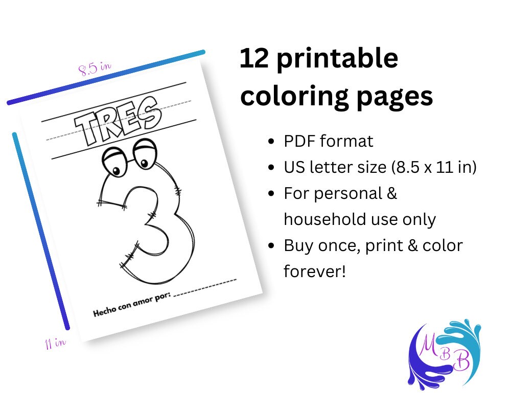 Kids Spanish Numbers and Counting Printable Coloring Pages - Etsy