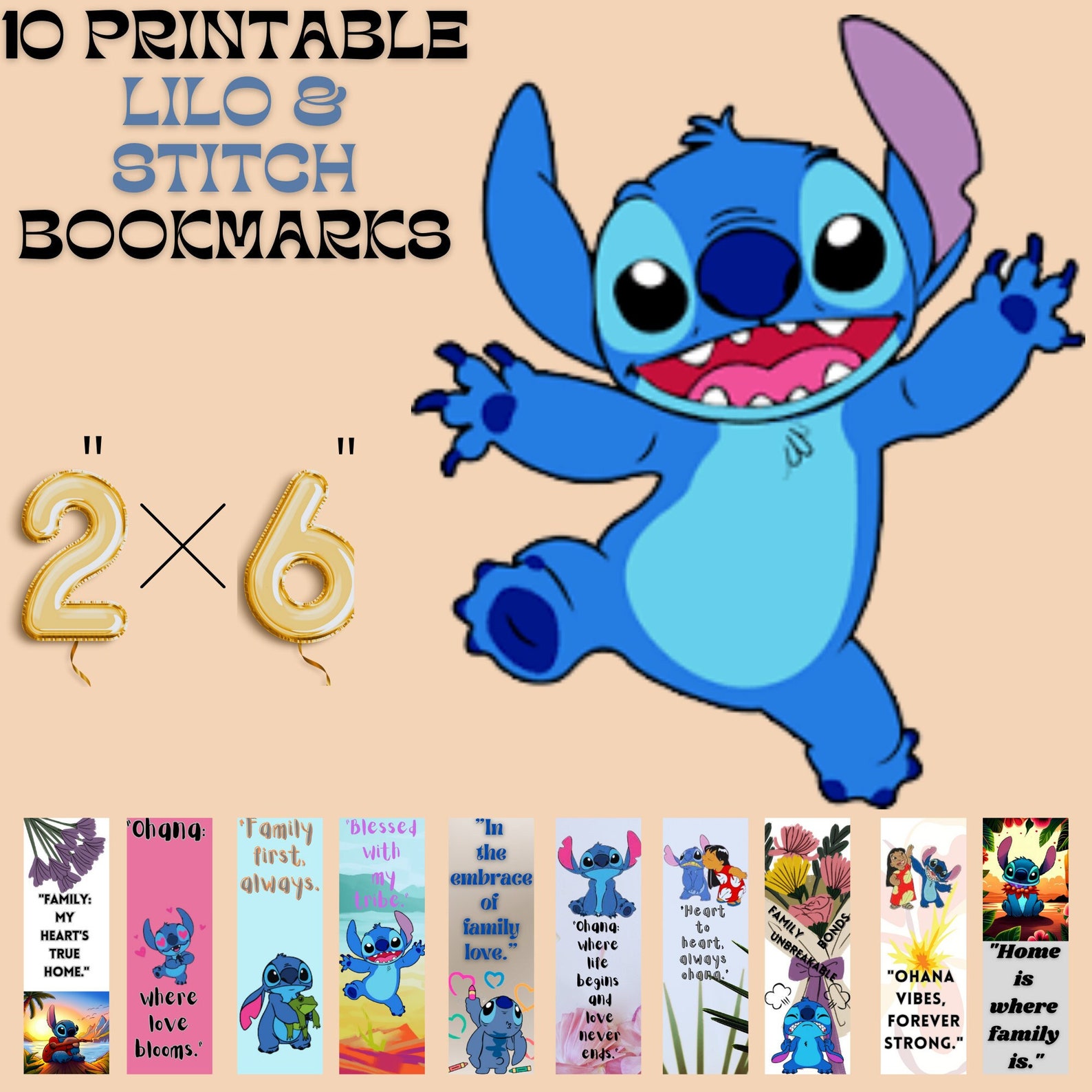 10 Printable Bookmarks, Bookmarks, LILO & STITCH, Digital Bookmarks ...