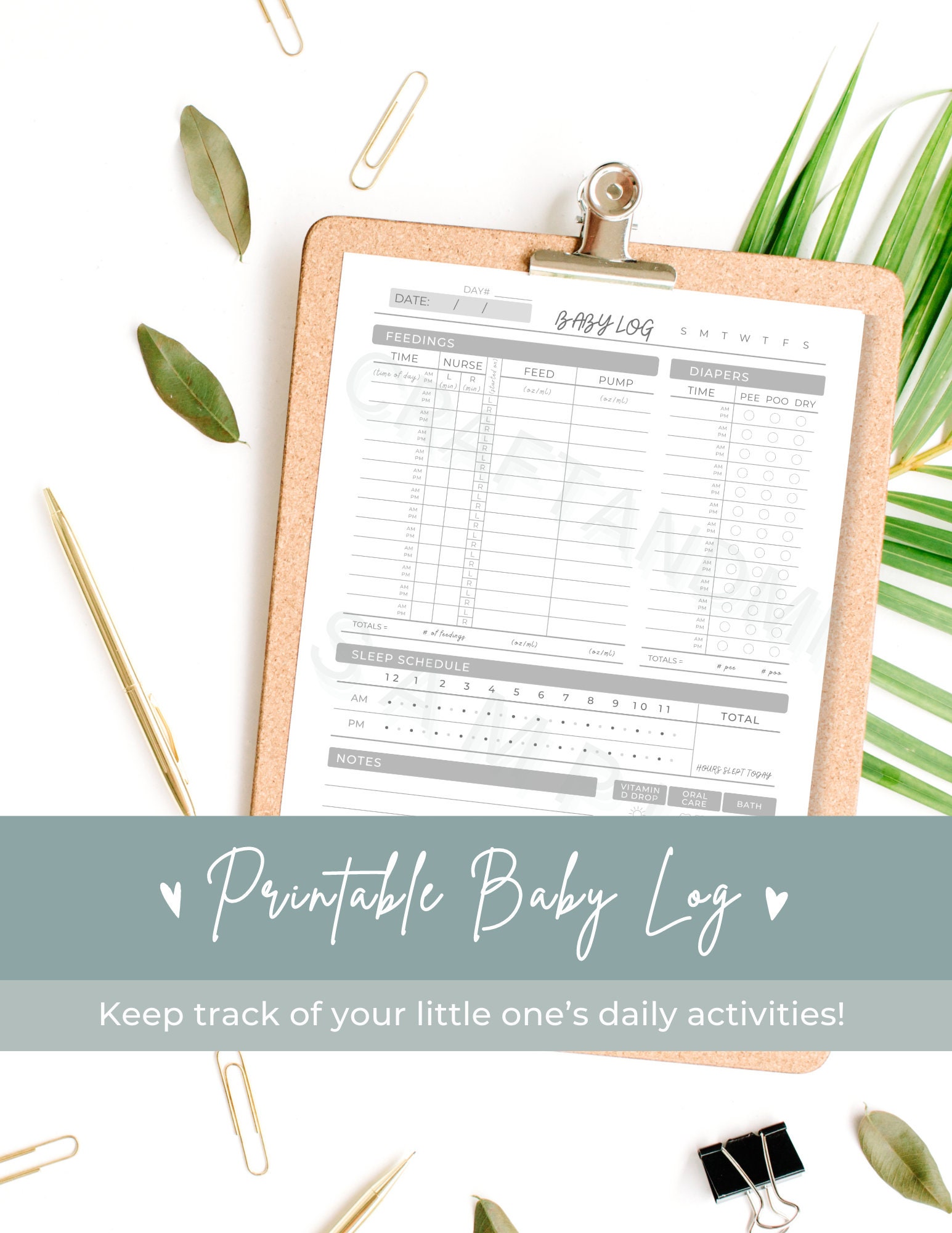 Printable Daily Baby Log | Baby Tracking Log Book | Newborn Journal ...