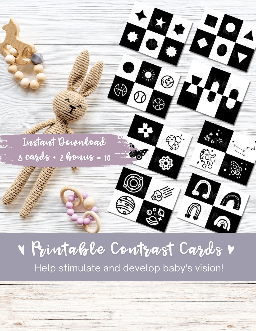 Printable Baby Contrast Cards Montessori Inspired Black and - Etsy