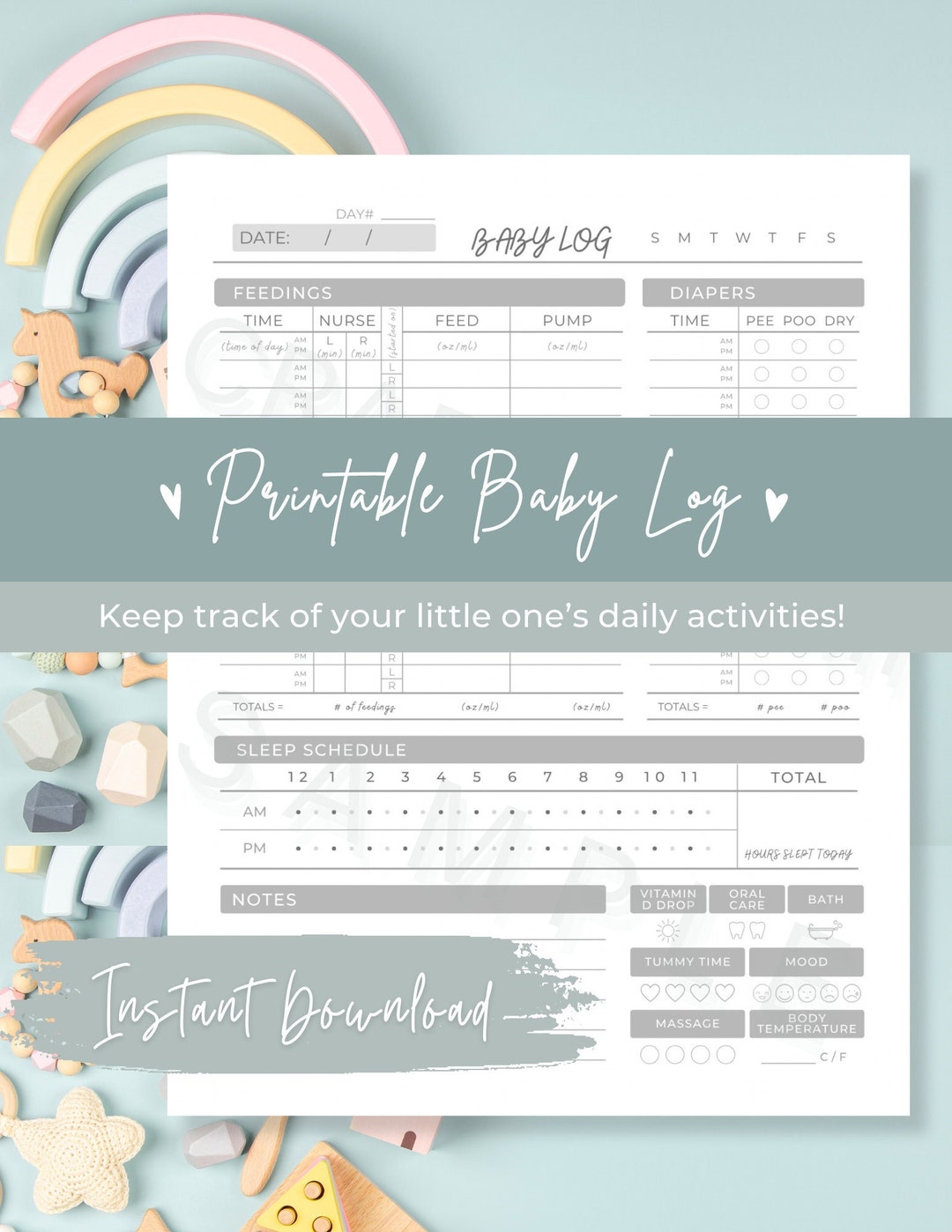 Printable Daily Baby Log | Baby Tracking Log Book | Newborn Journal ...