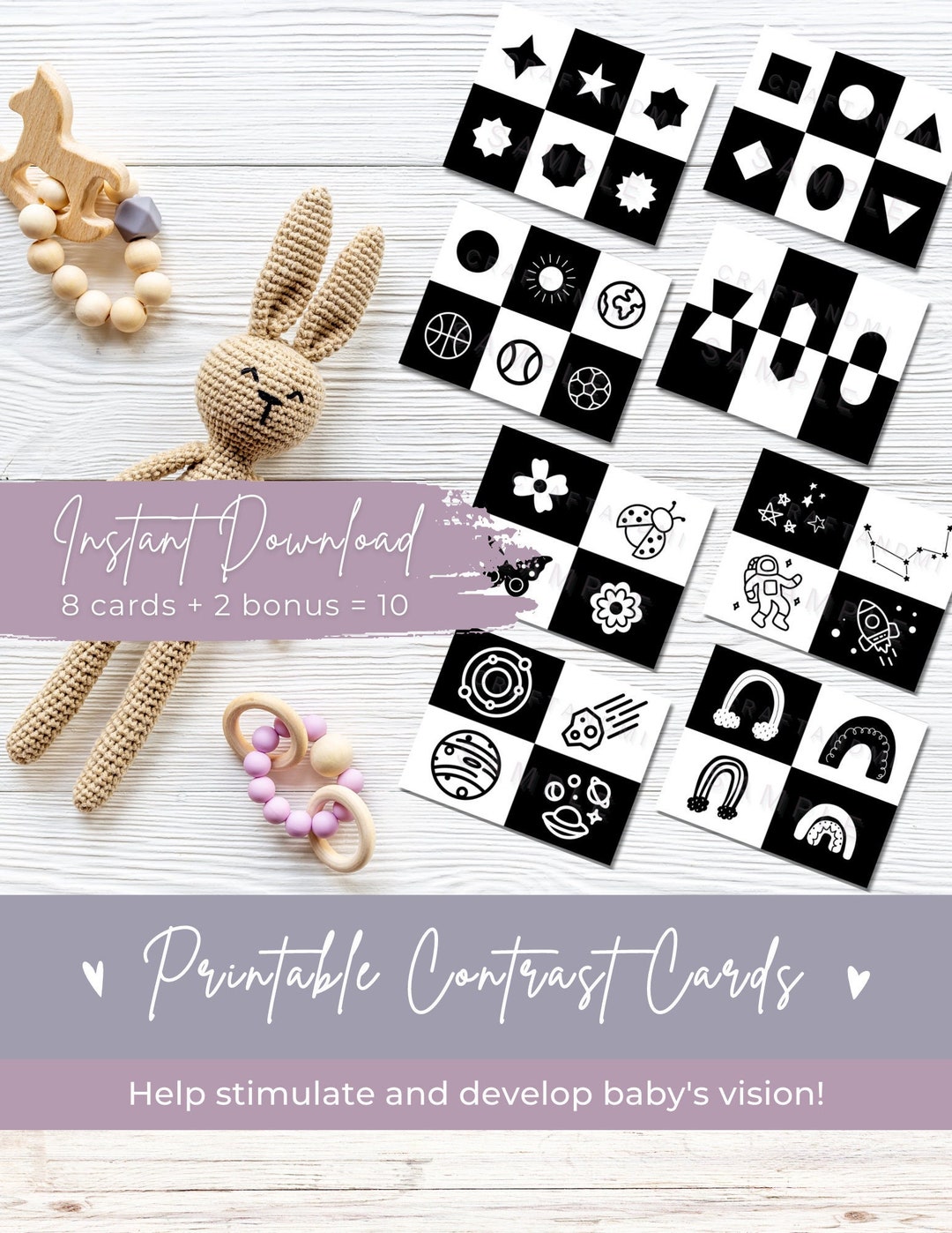 Printable Baby Contrast Cards | Montessori Inspired Black and White ...
