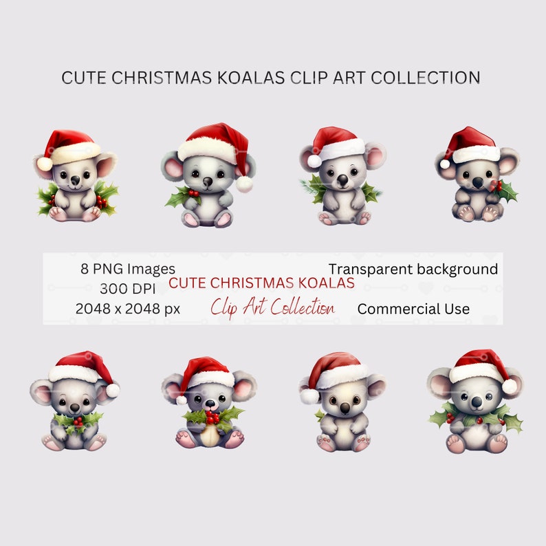 Cute Christmas Koalas Clip Art Collection, Aussie Animals, Cut Koala in ...