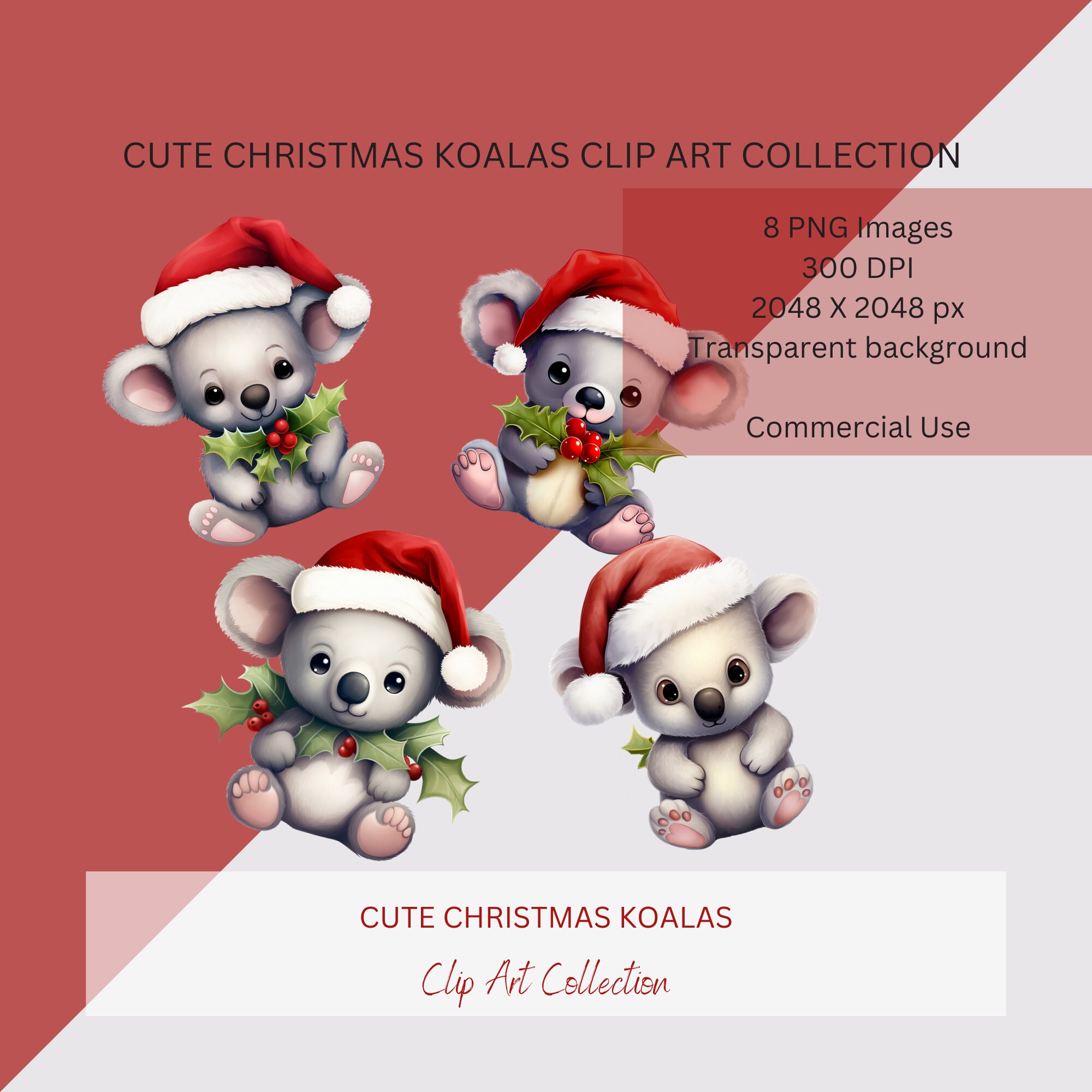 Cute Christmas Koalas Clip Art Collection, Aussie Animals, Cut Koala in ...