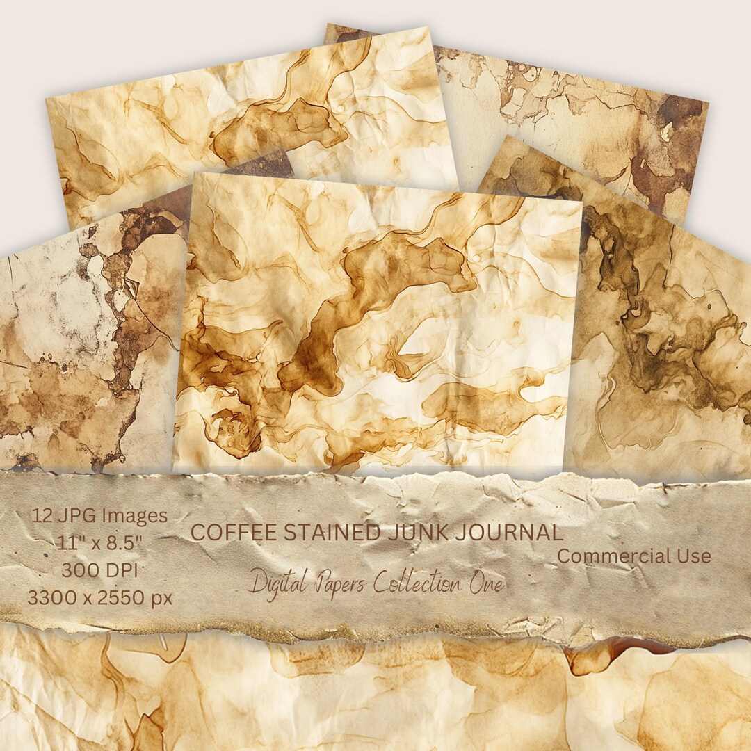 Coffee Stained Junk Journal Digital Papers Collection One, Coffee ...
