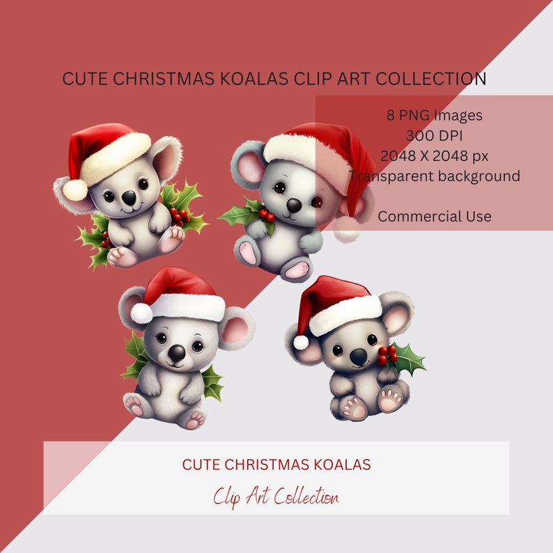 Cute Christmas Koalas Clip Art Collection, Aussie Animals, Cut Koala in ...