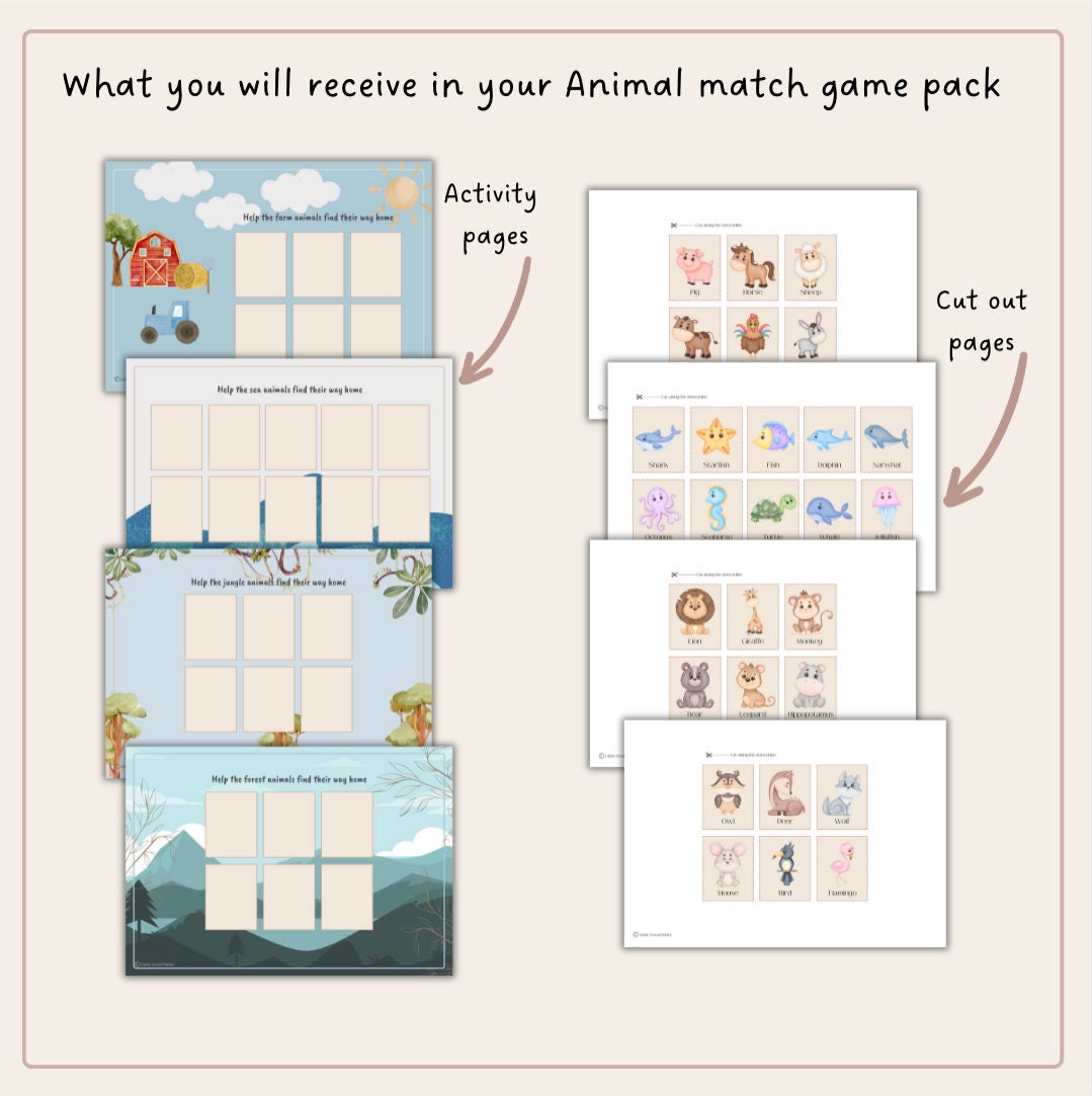 Animal Matching Game Printable Preschool Activity Toddler Resources ...