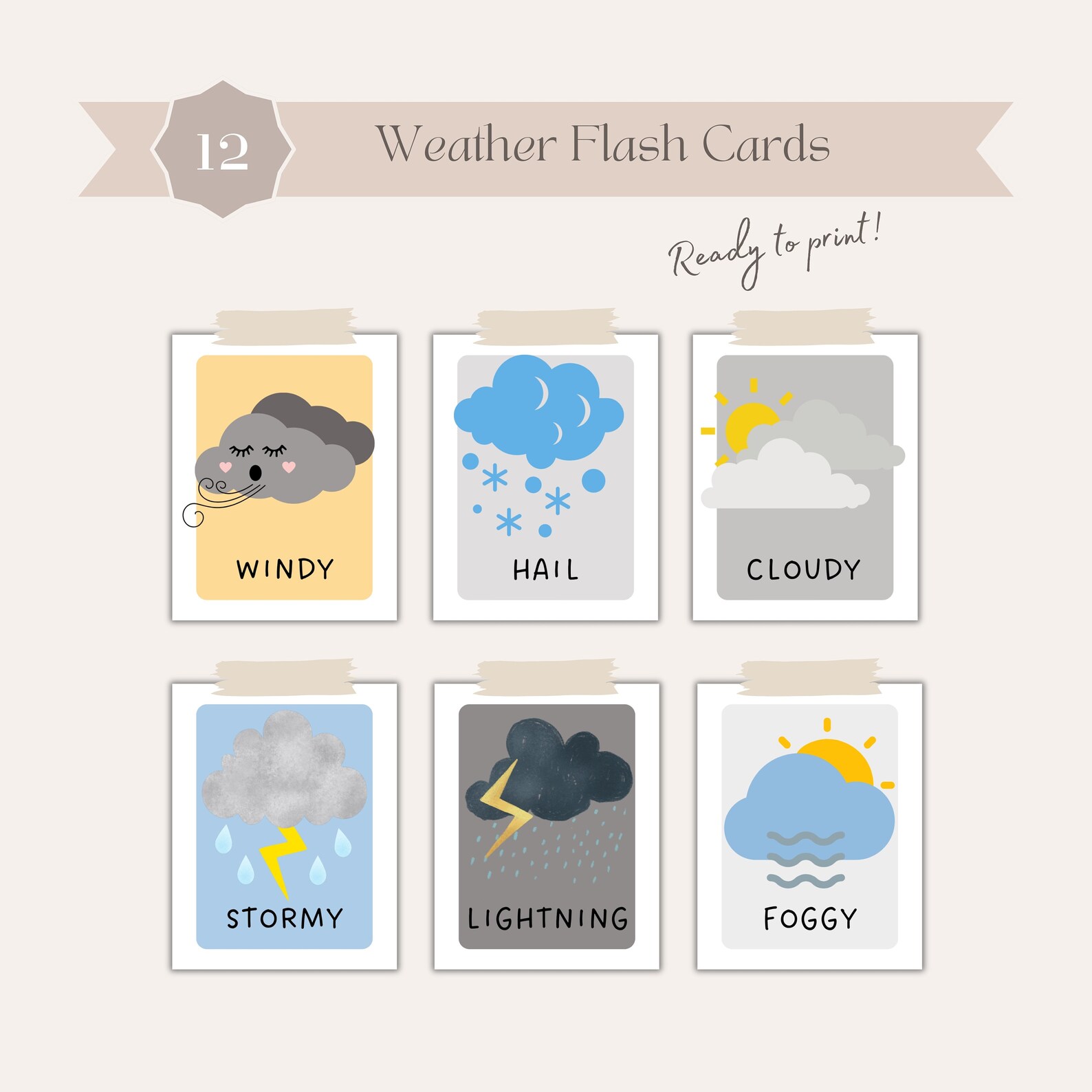 Weather Printable Flash Cards Preschool Resources Homeschool Materials ...